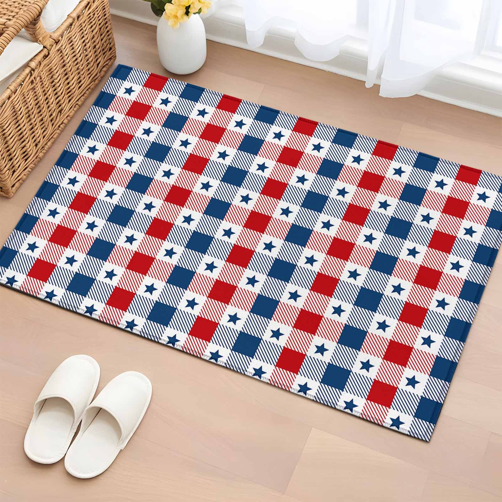 Area Rug 24×36in, Independence Day Blue Stars Red Plaid Thin Line Floor ...