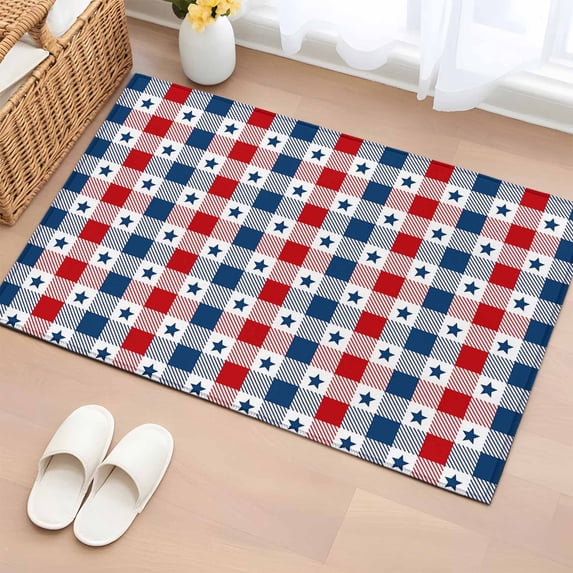 Area Rug 24×36in, Independence Day Blue Stars Red Plaid Thin Line Floor ...