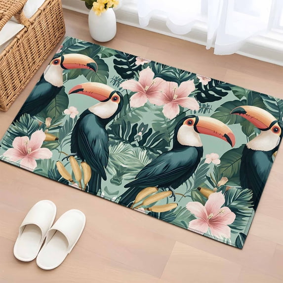 Area Rug 24×36in, Parrot Summer Tropical Leaves Floor Carpet Living ...