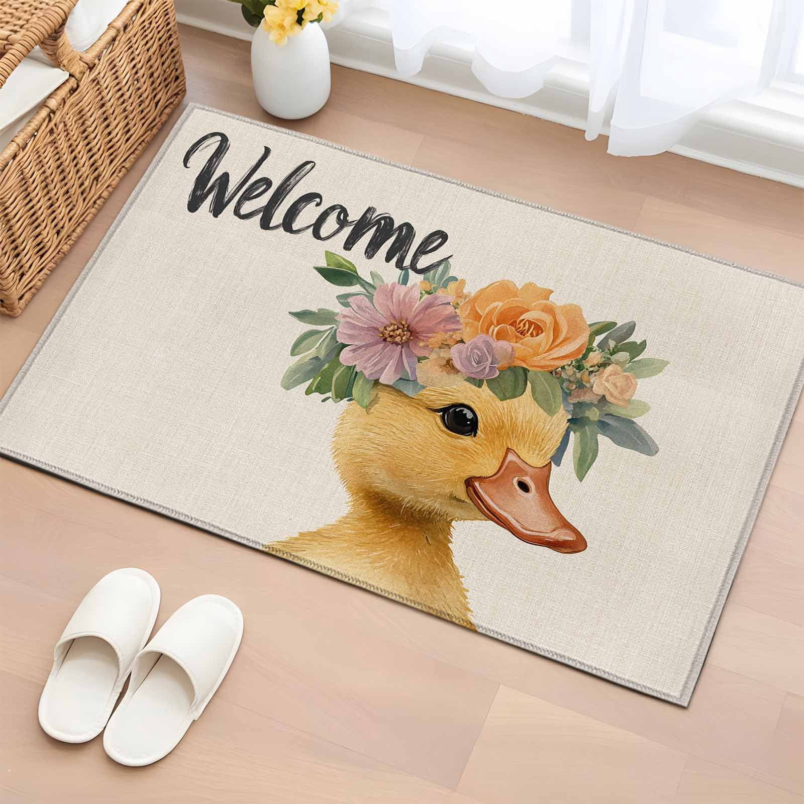 Area Rug 24×36in, Retro Yellow Duck Flowers Floor Carpet Living Room ...