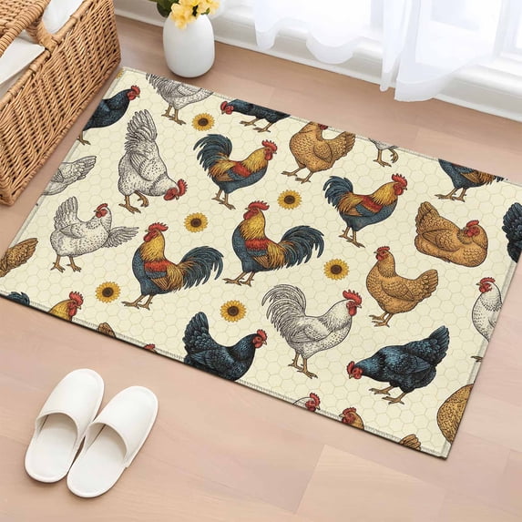 Area Rug 24×36in, Rustic Rooster Sunflower Animal Art Floor Carpet ...