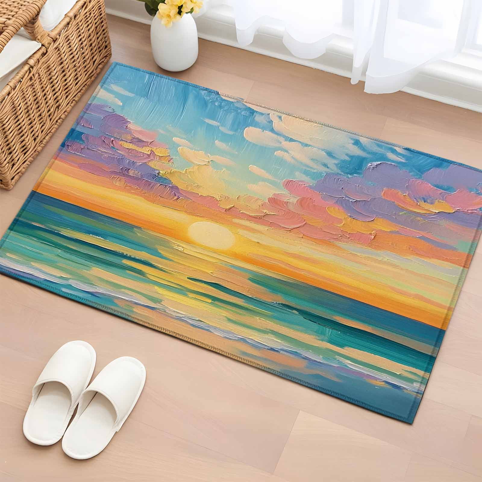 Area Rug 24×36in, Seaside Beach Sunset Impressionist Style Floor Carpet ...