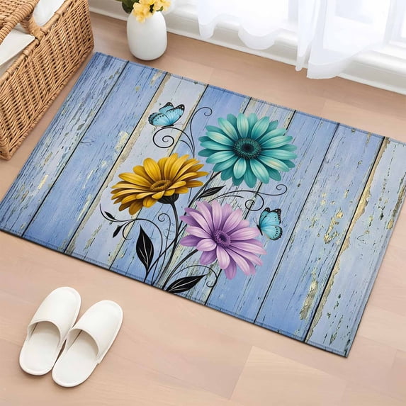 Area Rug 24×36in, Spring Daisy Flower Butterfly Floor Carpet Living ...