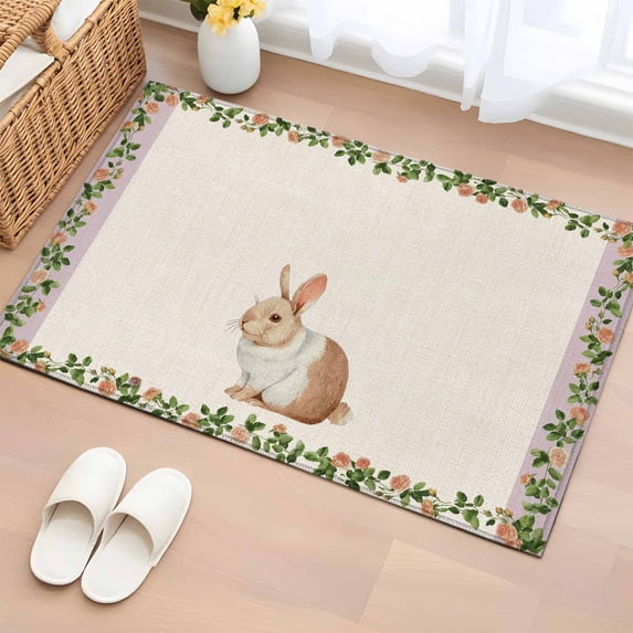 Area Rug 24×36in, Spring Flower Leaves Rabbit Floor Carpet Living Room ...