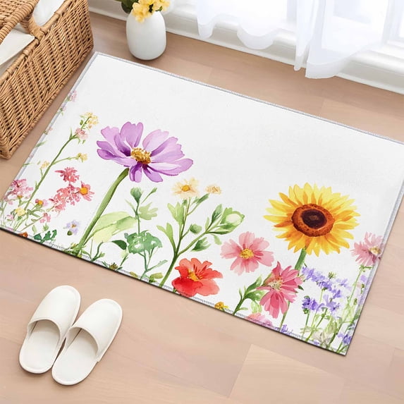Area Rug 24×36in, Spring Watercolor Floral Sunflower Floor Carpet ...