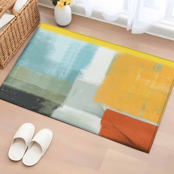 Area Rug 24×36in, Teal Color Block Gradient Geometric Floor Carpet ...