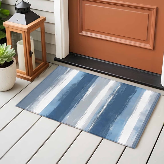 Area Rug 24×36in, Watercolor Blue White Line Texture Floor Carpet ...