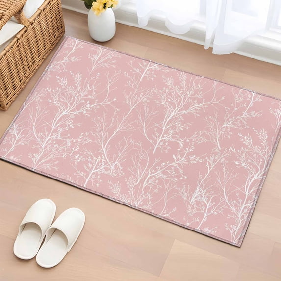 Area Rug 24×36in, White Tree Sketch on Pink Floor Carpet Living Room ...