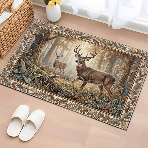 Area Rug 24×36in, Wild Elk Deer Natural Forest Scene Floor Carpet ...