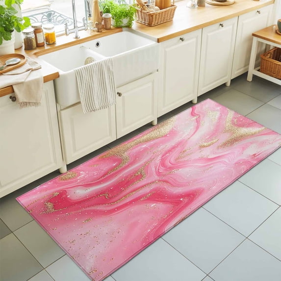 Area Rug 24×72in, Abstract Pink Marble Gold Stripe Floor Carpet Living ...