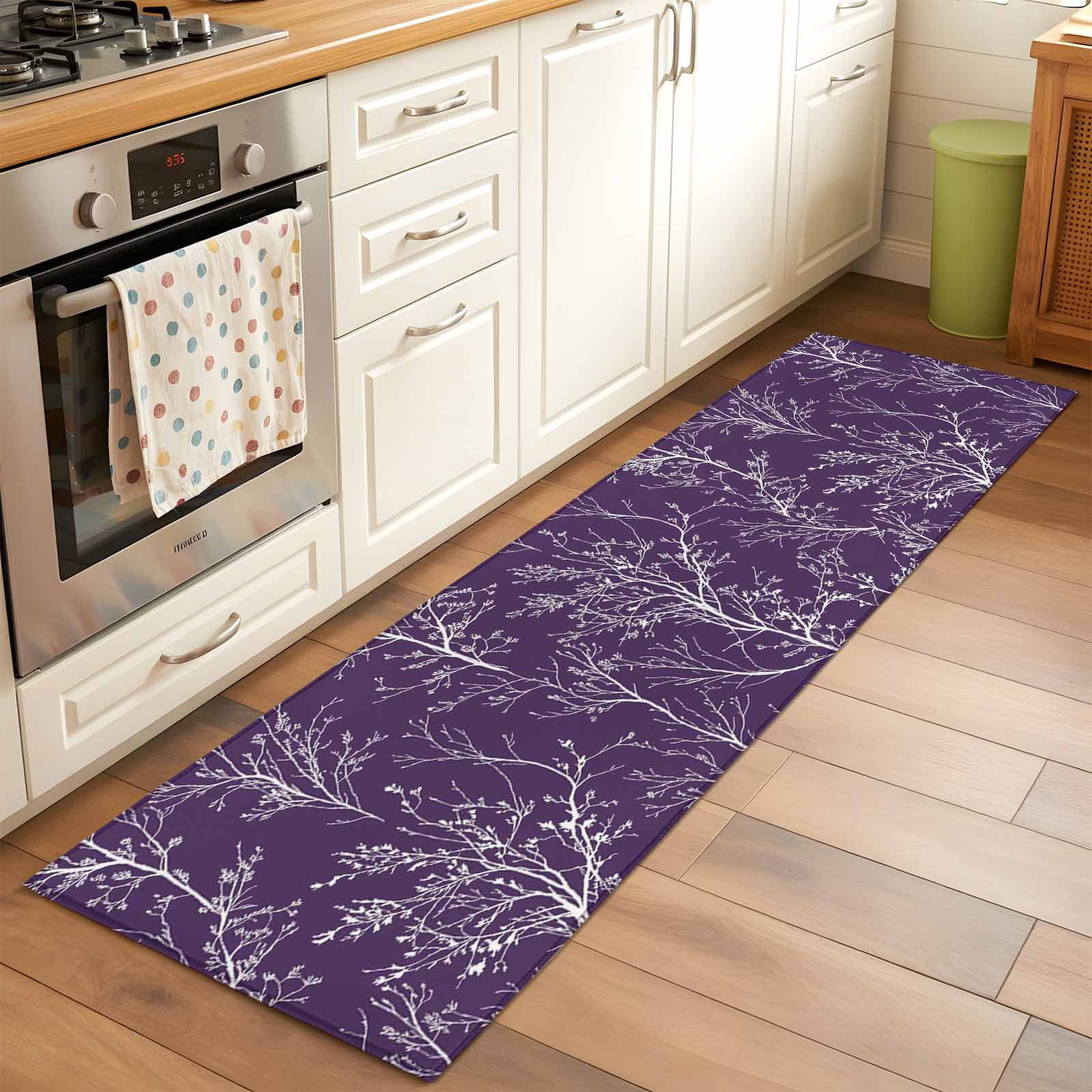 Area Rug 24×72in, Abstract White Tree on Purple Floor Carpet Living ...