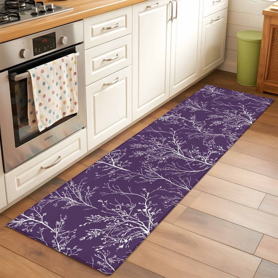Area Rug 24×72in, Abstract White Tree on Purple Floor Carpet Living ...