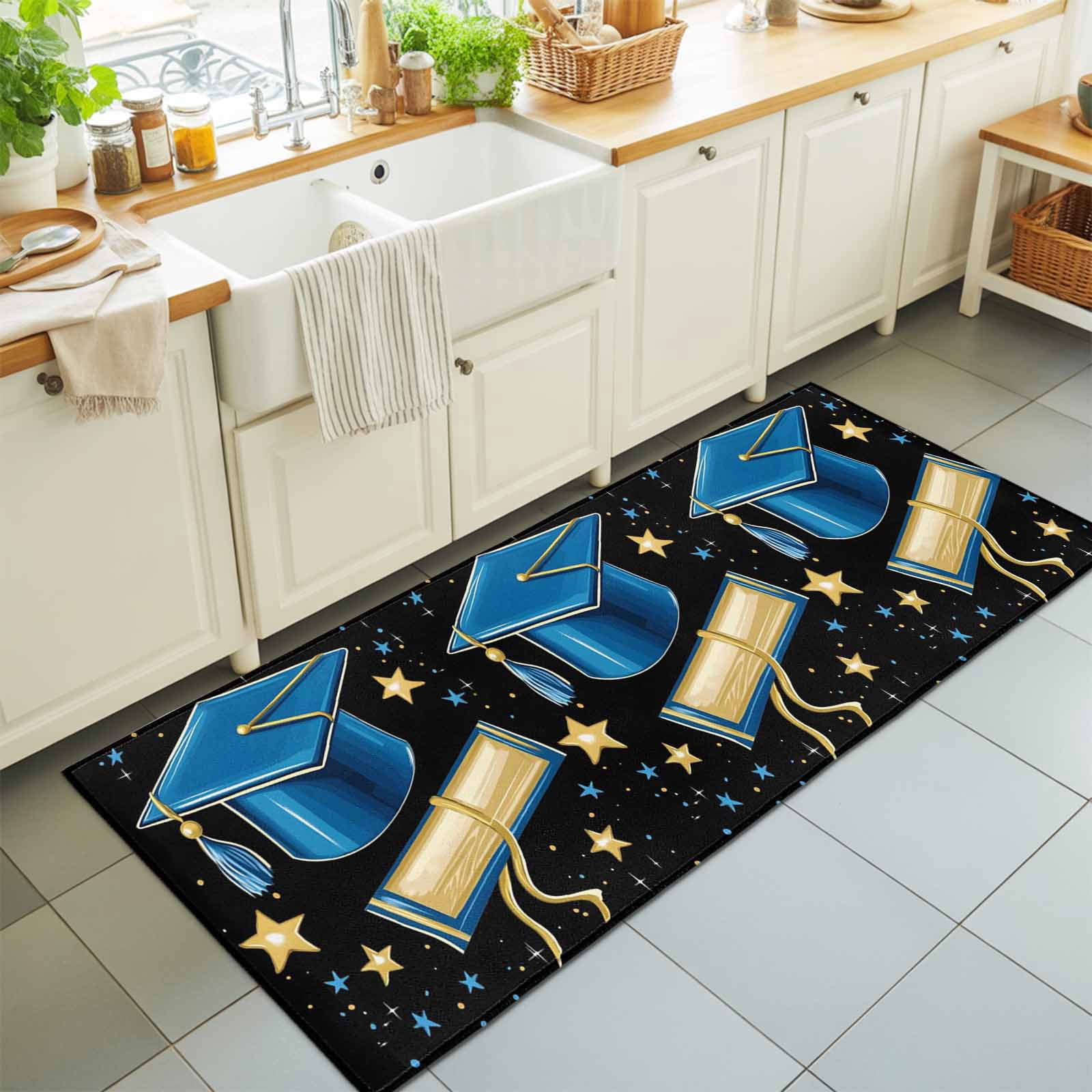 Area Rug 24×72in, Blue Graduation Cap Diploma Floor Carpet Living Room ...