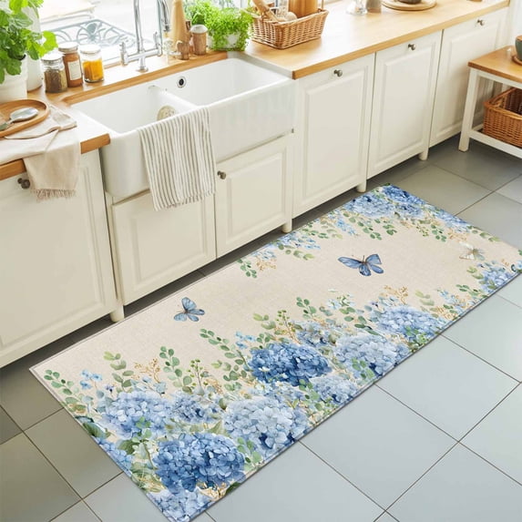 Area Rug 24×72in, Blue Hydrangea Green Leaf Floor Carpet Living Room ...