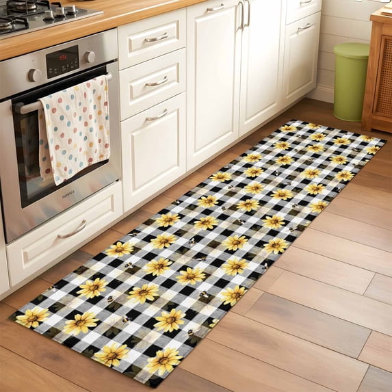 Area Rug 24×72in, Farmhouse Yellow Daisy Flower Bee Floor Carpet Living ...