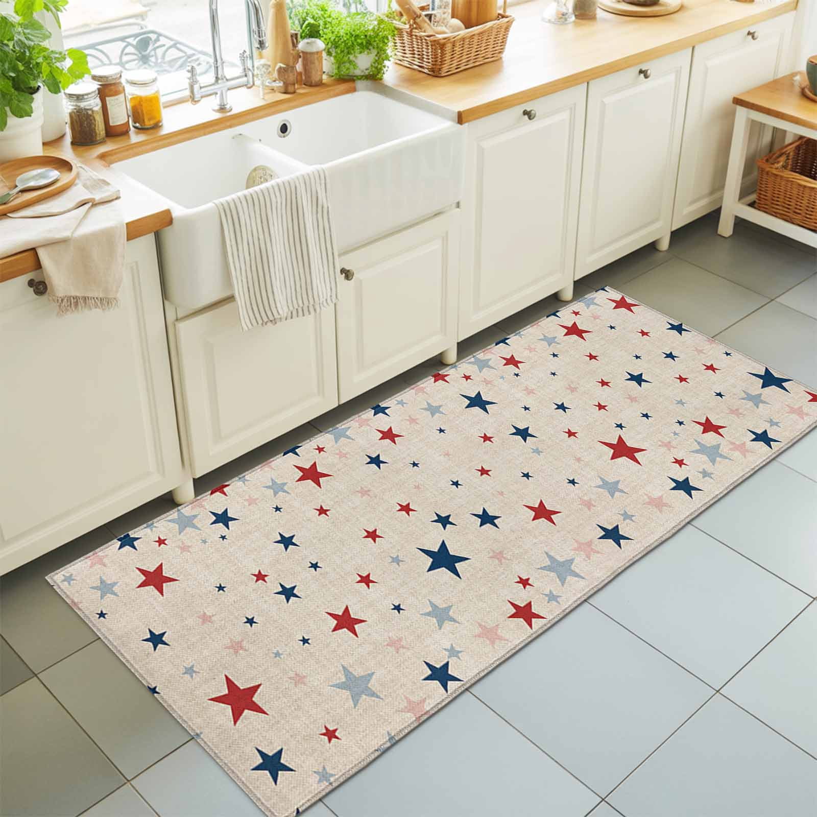Area Rug 24×72in, Retro American Stars on Cotton Linen Texture Floor ...