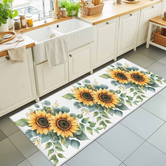 Area Rug 24×72in, Retro Sunflower Watercolor Leaf Floor Carpet Living ...