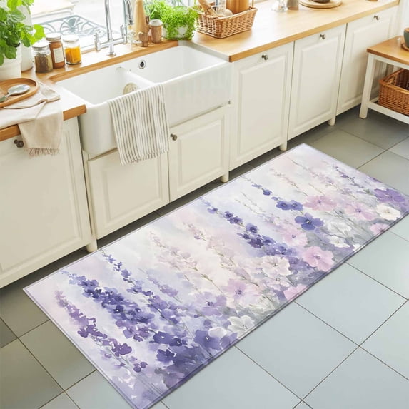 Area Rug 24×72in, Spring Watercolor Purple Lavender Flower Floor Carpet ...