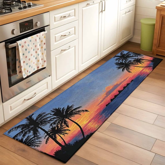 Area Rug 24×72in, Summer Coastal Palms Ocean Dusk Sunset Floor Carpet ...