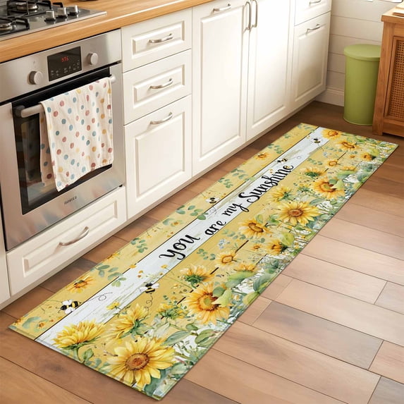 Area Rug 24×72in, Summer Sunflower Leaf Bee Floor Carpet Living Room ...