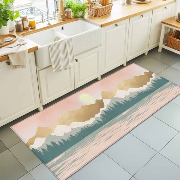 Area Rug 24×72in, Watercolor Mountain Lake Floor Carpet Living Room Rug ...