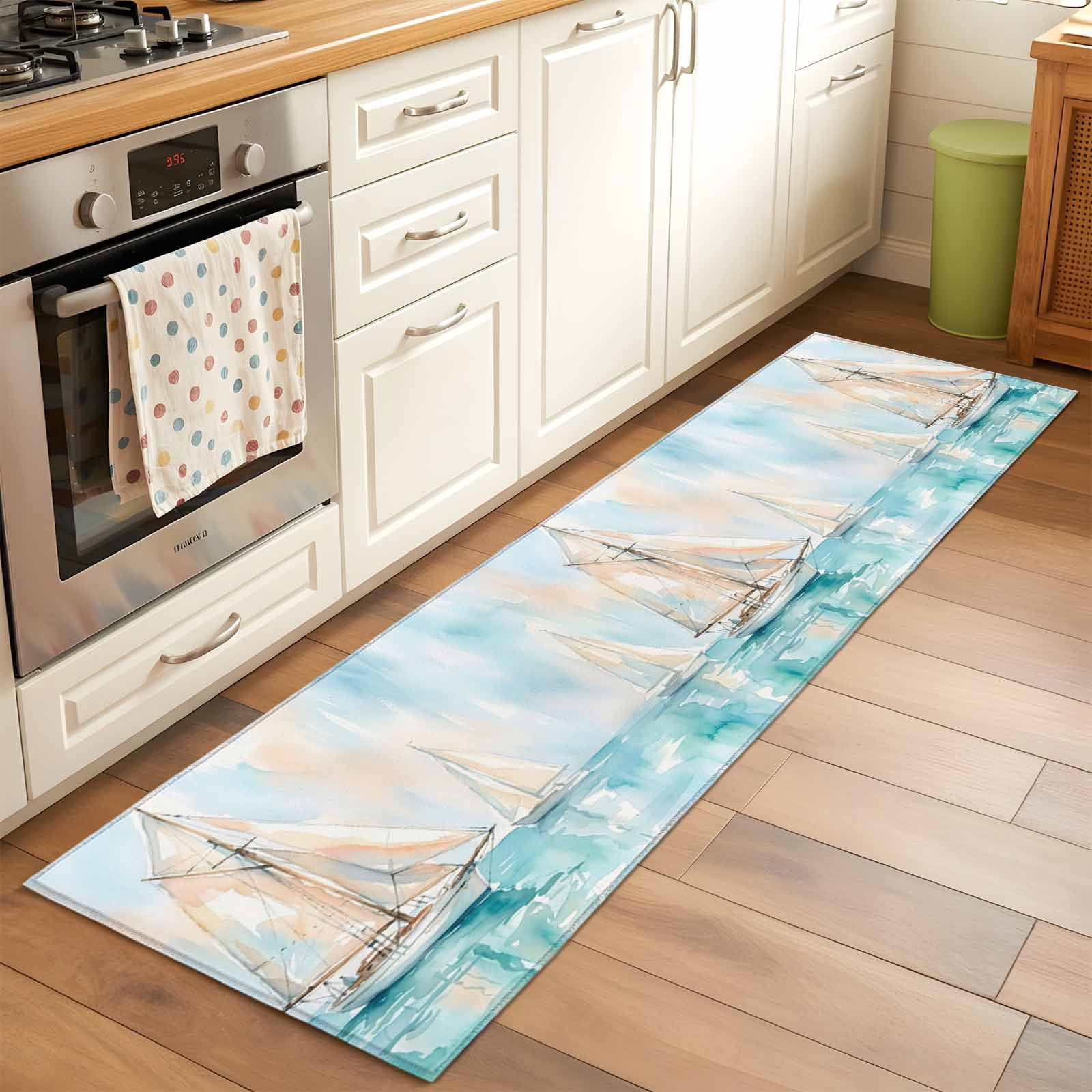 Area Rug 24×72in, Watercolor Ocean Sailboat Floor Carpet Living Room ...