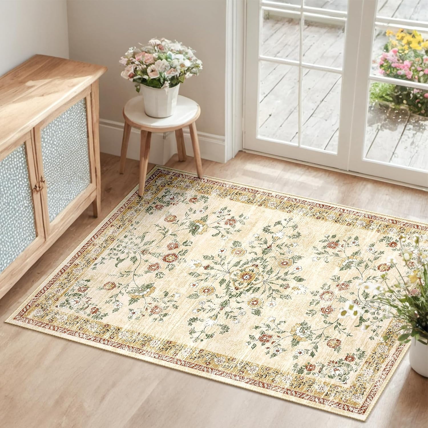 Area Rug 2x3, Vintage Floral Distress Print Pattern, Washable Non-Slip ...
