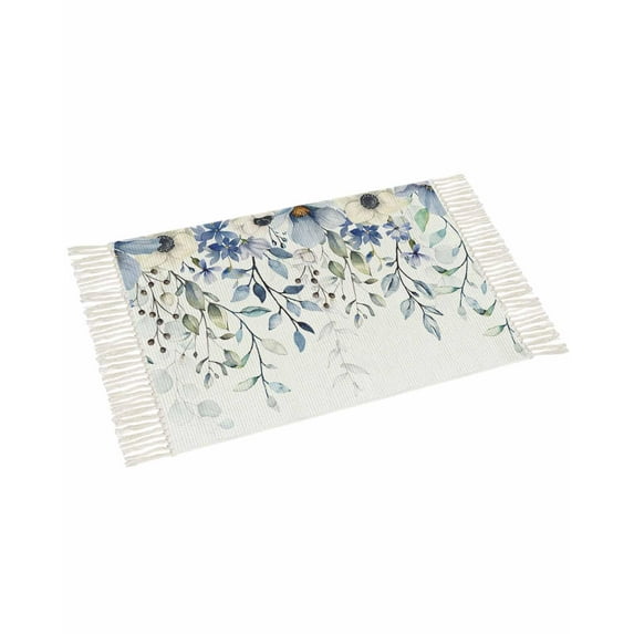 Area Rug 2x3 ft Eucalyptus Leaf Tassel Rug Boho Rugs for Bedroom Blue ...