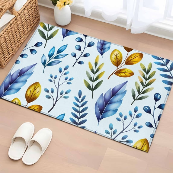 Area Rug 2x3ft Abstract Blue Yellow Leaves on Blue Area Rugs Washable ...