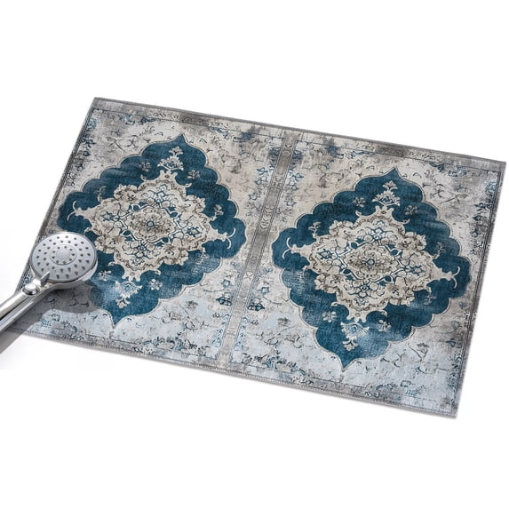 Area Rug 2x3ft Abstract Gray Blue Flowers Washable Area Rugs for Living ...