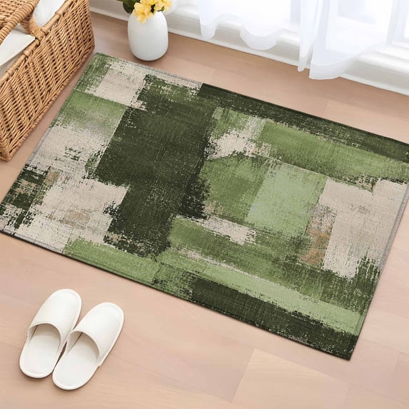 Area Rug 2x3ft, Abstract Green Color Block Graffiti Washable Rugs for ...