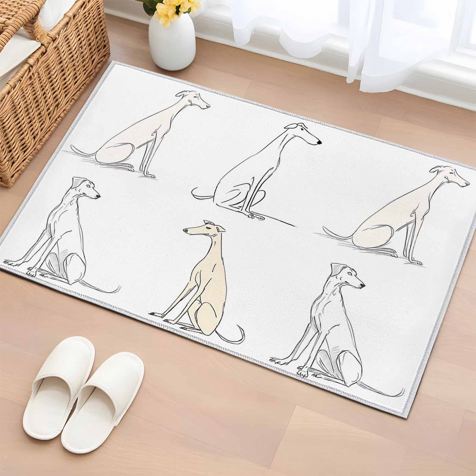 Area Rug 2x3ft, Abstract Greyhound Dog Sketch Washable Rugs for Living ...