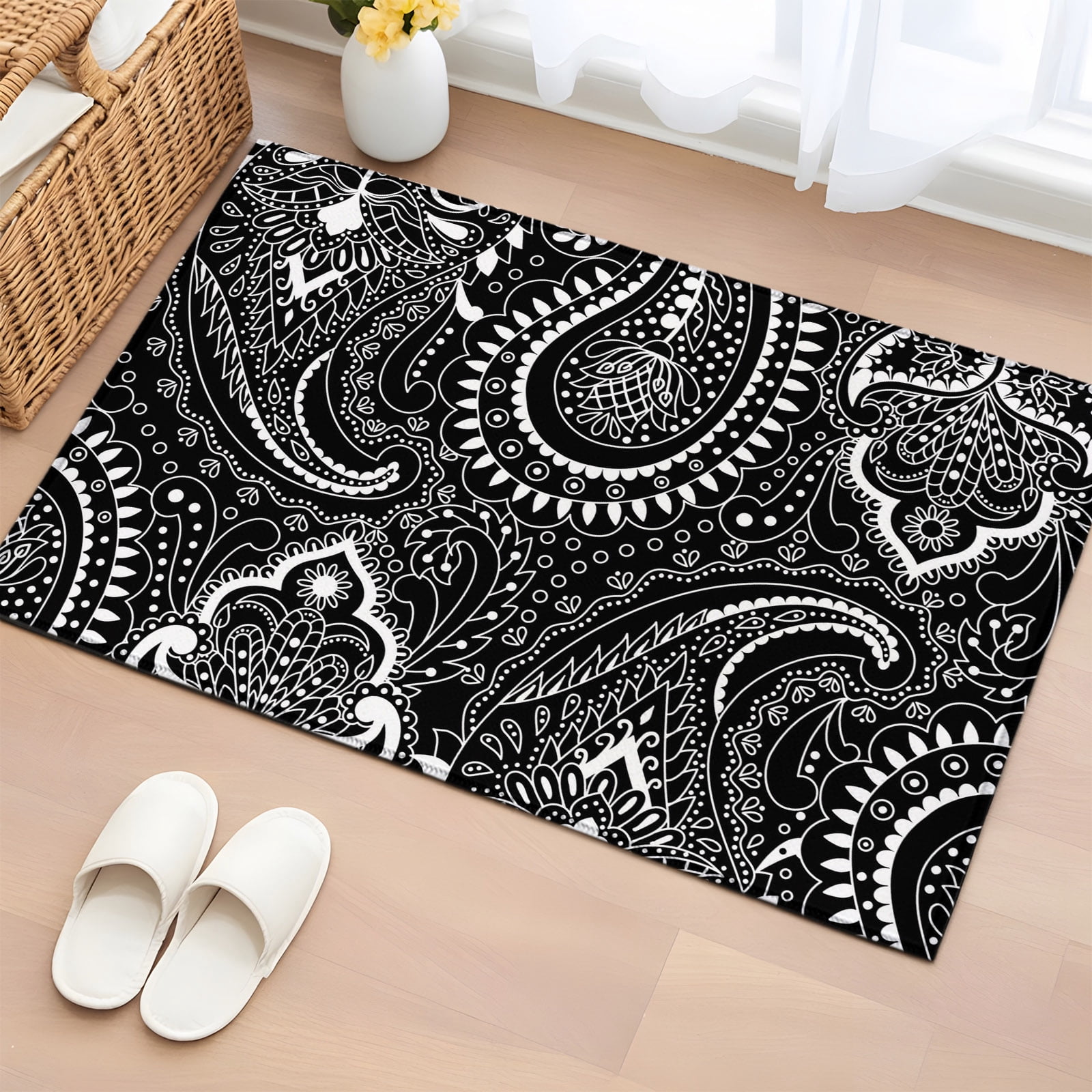 Area Rug 2x3ft Abstract Pesley Floral Area Rugs Washable Low Pile Floor ...