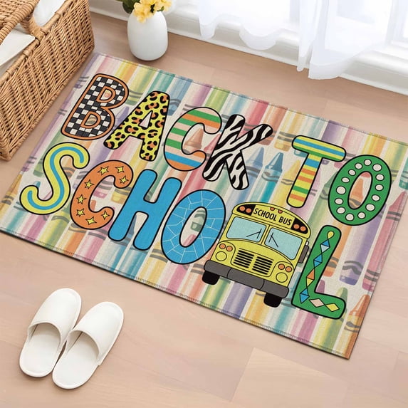 Area Rug 2x3ft Back to School Bus Crayon Area Rugs Washable Low Pile ...