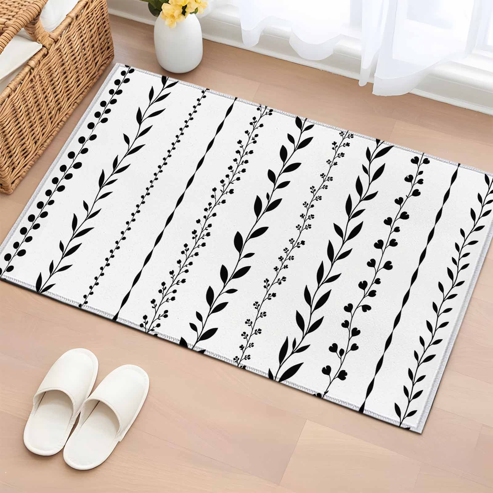Area Rug 2x3ft Black Leaf Vines Floor Entryway Rugs Indoor Floor Area ...