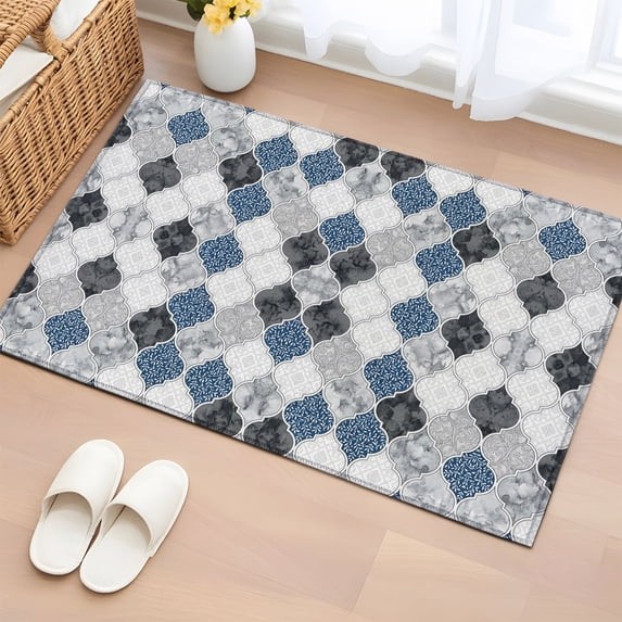 Area Rug 2x3ft Blue Black Gray Moroccan Pattern Area Rugs Washable Low ...