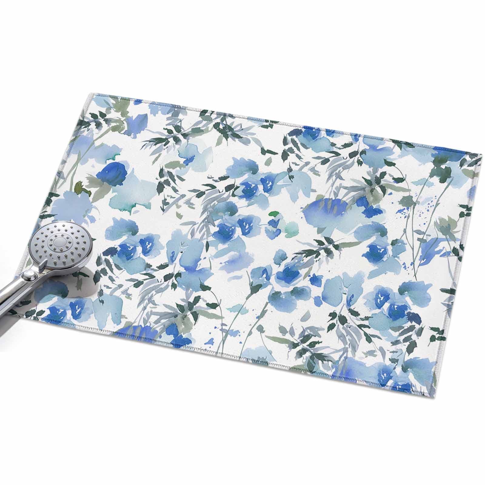Area Rug 2x3ft Blue Flowers Leaves Washable Area Rugs for Living Room ...