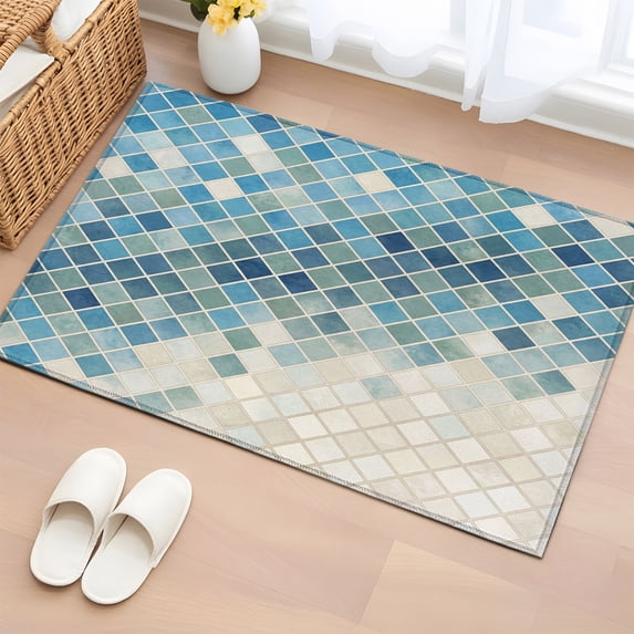 Area Rug 2x3ft Blue Gradient Mosaic Abstract Geometric Area Rugs ...