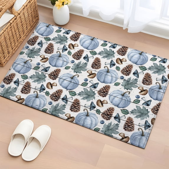 Area Rug 2x3ft, Blue Pumpkin on Wood Board Washable Rugs for Living ...