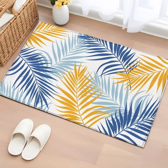 Area Rug 2x3ft Blue Yellow Tropical Leaves Floor Entryway Rugs Indoor ...