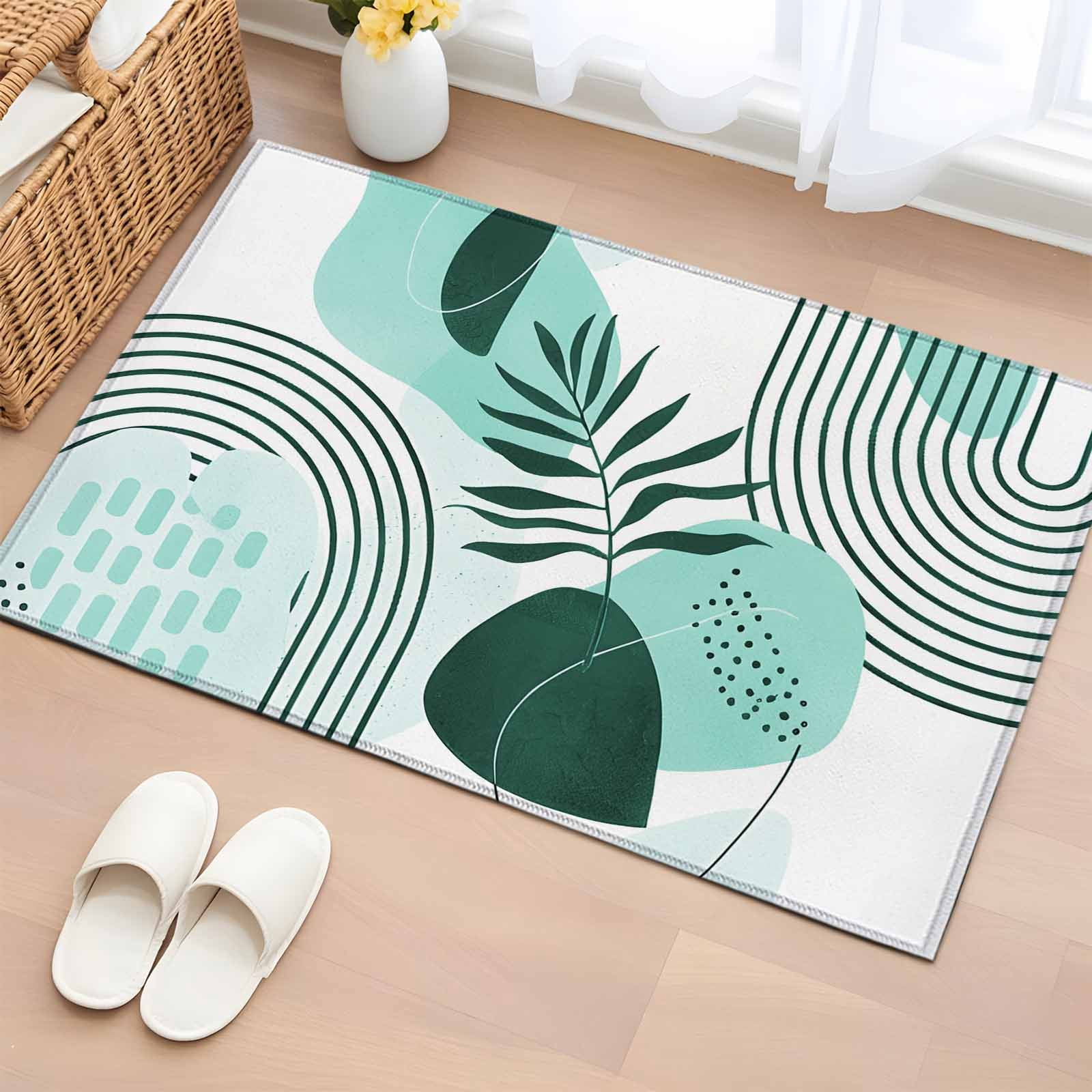 Area Rug 2x3ft Boho Abstract Teal Color Block Area Rugs Washable Low ...