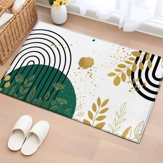Area Rug 2x3ft Boho Arch Black Stripes Abstract Leaf Area Rugs Washable ...