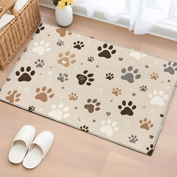 Area Rug 2x3ft, Brown White Dog Paw Prints Washable Rugs for Living ...