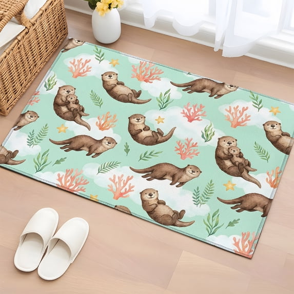 Area Rug 2x3ft, Cartoon Otter Summer Coral Washable Rugs for Living ...