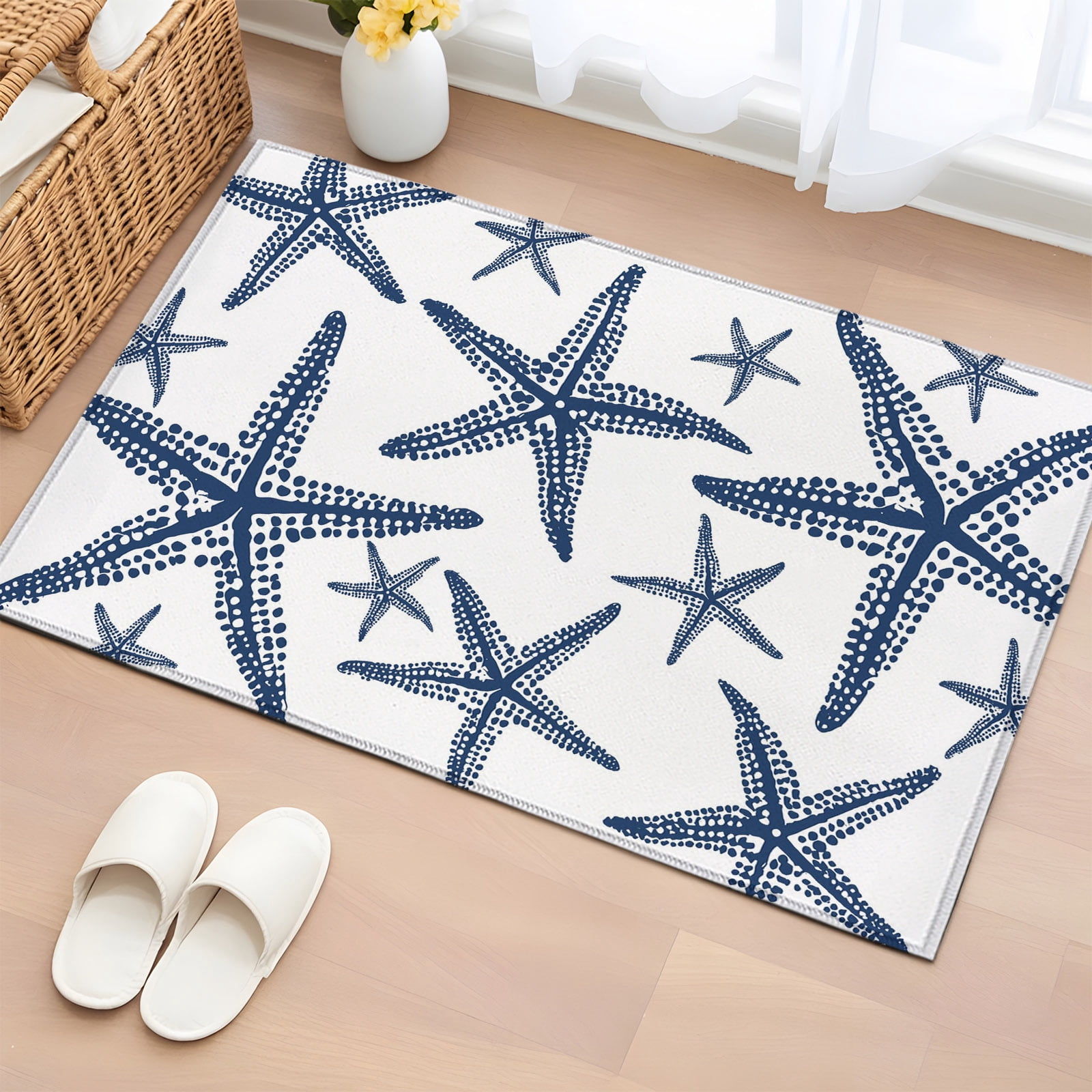 Area Rug 2x3ft, Coastal Navy Blue Ocean Starfish Washable Rugs for ...