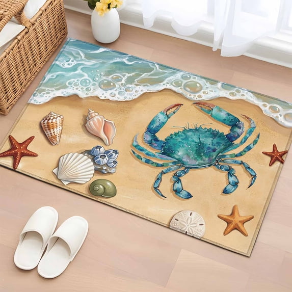 Area Rug 2x3ft Coastal Sea Crab Shell Conch Starfish Area Rugs Washable ...