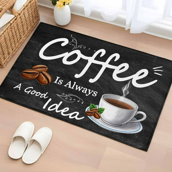 Area Rug 2x3ft, Coffee Bean Cup Cafe Drink on Black Washable Rugs for ...