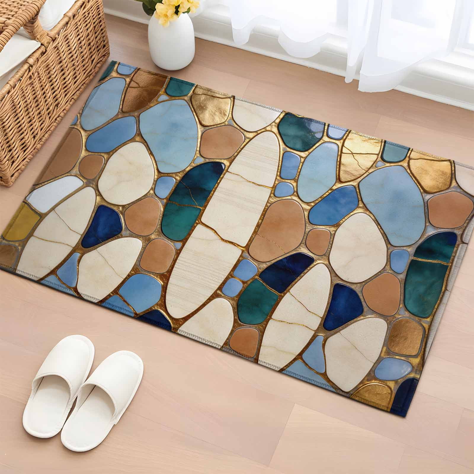 Area Rug 2x3ft Colorful Stone Pebble Collage Area Rugs Washable Low ...