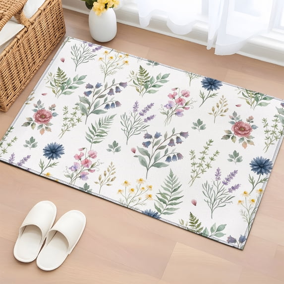 Area Rug 2x3ft Country Wild Flower Herb Area Rugs Washable Low Pile ...
