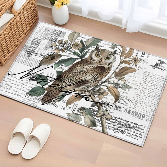 Area Rug 2x3ft Cute Owl Bird on Branch Area Rugs Washable Low Pile ...